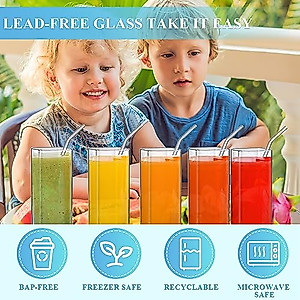 Roshtia 12 Pcs Square Glass Cups with Straws Highball Drinking Glasses Clear Rocks Glasses for Tea Wine Beer Cocktails Juice Coffee Mixed Drinks Party Glassware Set, 8.5oz and 13.5oz (Minimalist)