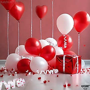 Love Red Ribbon for Valentines Day - 100 Yards, Red Heart Ribbon for Crafts, Red And White Ribbon With Hearts | Valentine Ribbons for Crafts | Romantic Decorations Special Night | Heart Curling Ribbon