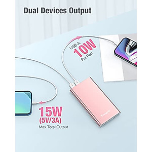 EnergyQC Pilot 4GS Portable Charger, Fast Charging 12000mAh Power Bank Dual 3A High Speed Output External Battery Pack Compatible with iPhone 13/12/11/X Samsung S10 and More - Rose Gold