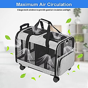 VOISTINO Double Compartment Pet Carrier with Detachable Wheels for Cat/Dog, Rolling Carrier for 2 Small Cats/Dogs, Super Ventilated Design, Ideal for Traveling/Walking/Camping