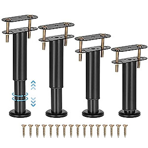 RealPlus 4pcs Adjustable Bed Frame Support Legs, Heavy Duty Metal Bed Center Slat Support Legs with Wider Base (4.7"-7")