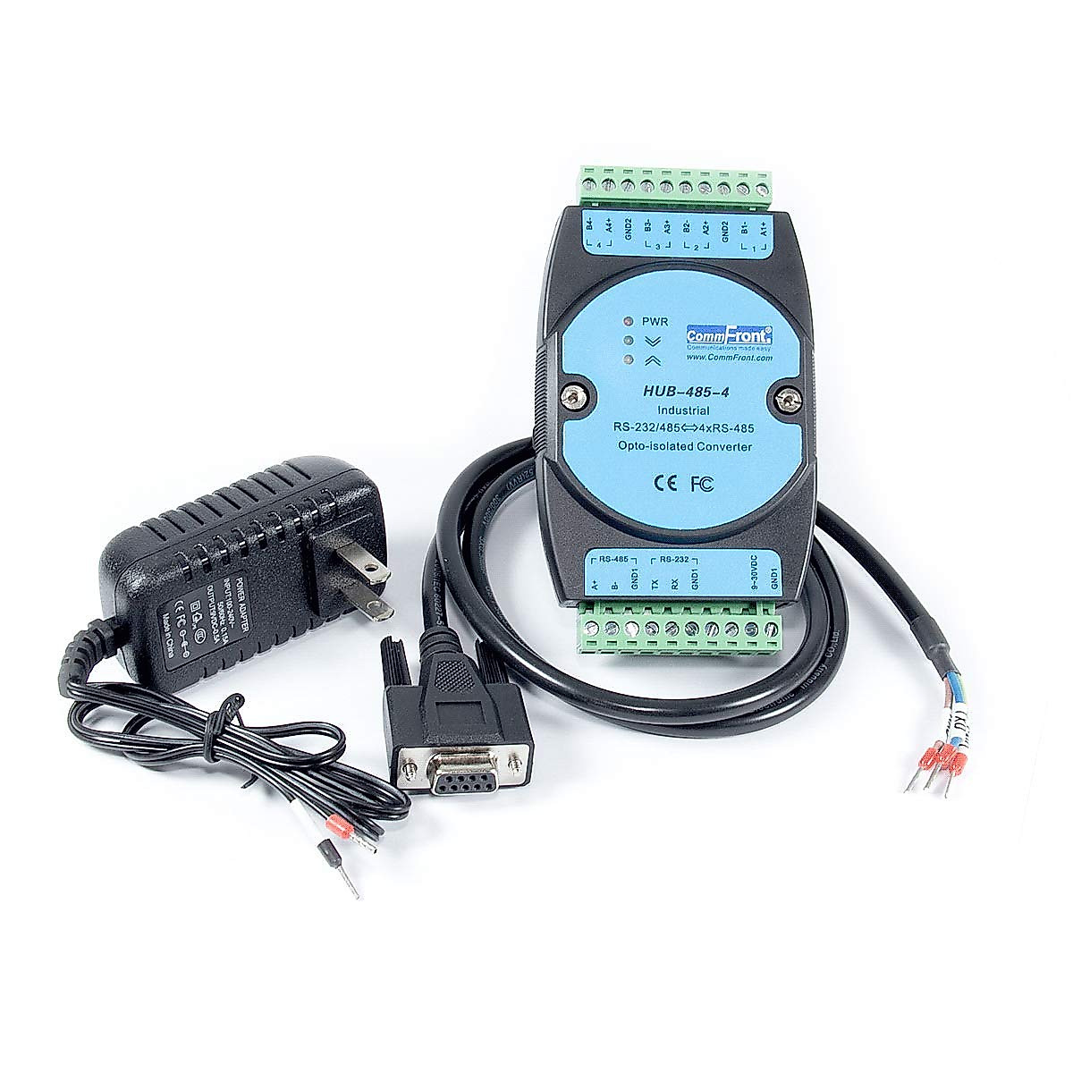 COMMFRONT Industrial RS485 Opto-Isolated Hub/Splitter/Repeater, 2500V Optical Isolation, Supports 4x128 RS-485 nodes (Expandable), DIN-Rail/Wall/Panel Mount
