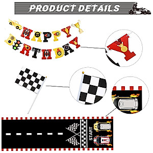 124 Pcs Race Car Birthday Party Supplies, Race Car Balloon Garland Kit with Racetrack Checked Flags HAPPY BIRTHDAY Banner Black and White Pennant Banner for Race Car Party Decorations