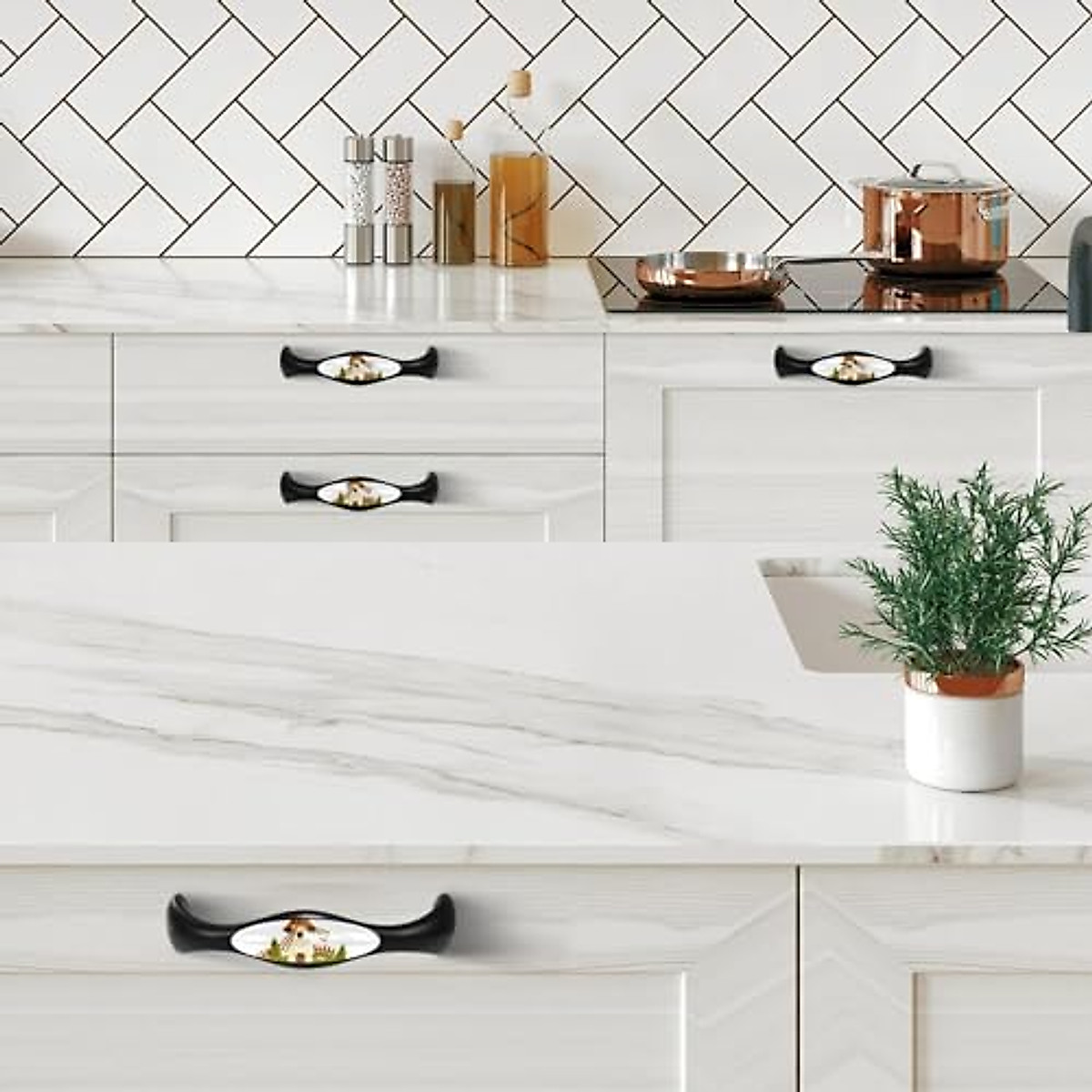 Lyetny Hardware Handle Pull with Screw, Cabinet Handles Drawer Pulls for Outdoor, Garage & Drawer, Windmill Fairy with Wooden Fence, Grass, Trees