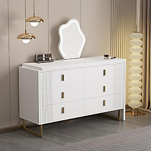 Messenya White Vanity Makeup Mirror Desk with 3-Color Touch Screen Illuminated Lights, Girls vanities Set Table with 6 Drawers and Mirror, Tocador de Maquillaje para Mujer, Dressing Table (S-102)