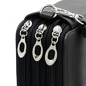 YOUSHARES 120 Slots Pencil Case - PU Leather Handy Multi-layer Large Zipper Pen Bag with Handle Strap for Prismacolor Watercolor Pencils, Crayola Colored Pencils, Marco Pens and Makeup Brush (Black)