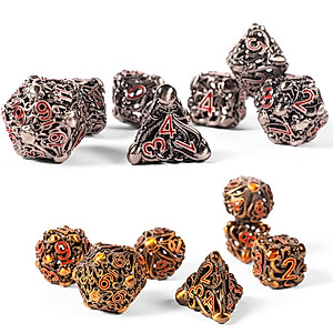 AncientDeer DND Dice Set 7 Pieces D&D Pure Copper Hollow Polyhedral DND Dice W/Gift Box & Dice Bag for DND Game RPG Explorers Savage World and Table Games DND Dungeons and Dragons Role Playing Games