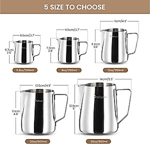 Milk Frothing Pitcher, Dailyart 12oz/350ML Milk Frother Cup 304 Stainless Steel Espresso Milk Steaming Pitcher with Art Pen, Espresso Machine Accessories Milk Pitcher for Cappuccino, Latte Art