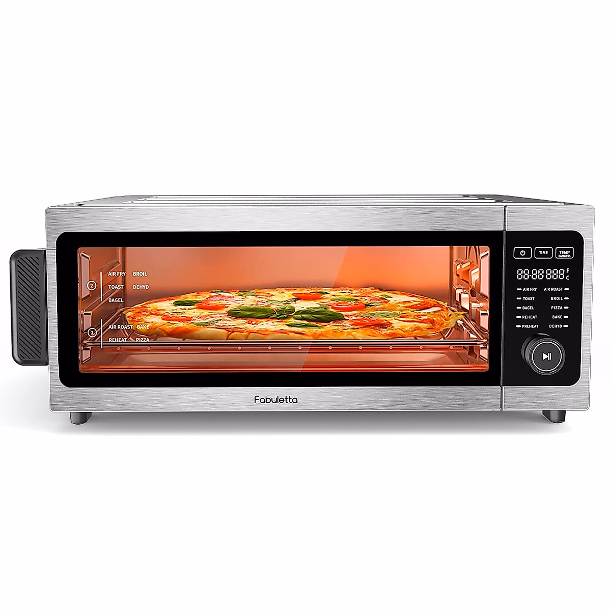 Air Fryer Toaster Oven Combo, Fabuletta 10-in-1 Toaster Ovens Countertop 1800W, 100-450°F Temperature Control，Flip Up & Away Capability for Storage Space, Enamel Baking Pan Easy Clean with Recipe Book