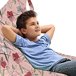 Lunarable Floral Lounger Chair Bag, Illustration of Retro Style Polka Dotted Wild Flowers and Leaves Art Print, High Capacity Storage with Handle Container, Lounger Size, Blush and Multicolor