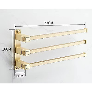 Swivel Towel Rack 3 Swing Arm Bathroom Towel Bar Wall Mounted Thick Brass Rustproof Hanging Holder Brushed Gold Finish Shower Room, Kitchen,Three