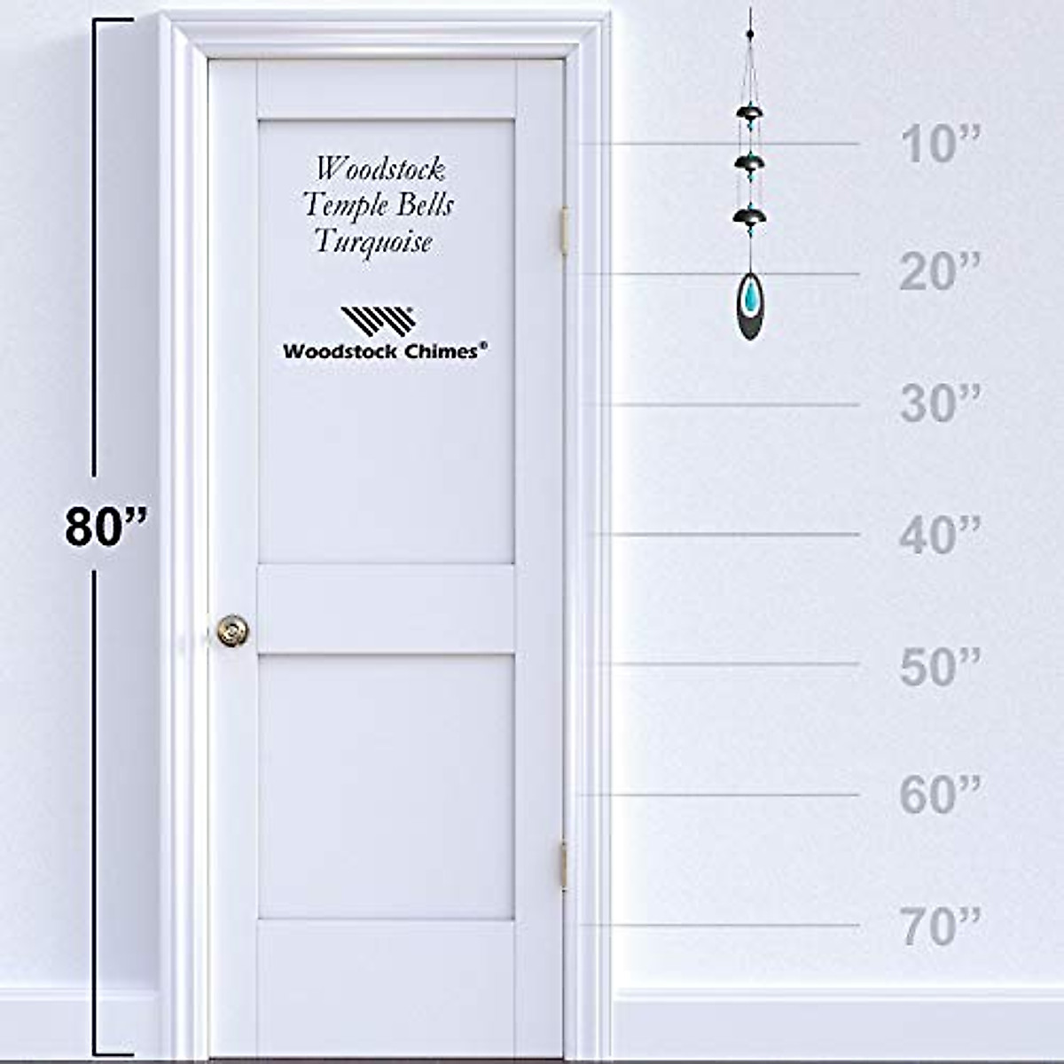 Woodstock Chimes Signature Collection, Woodstock Temple Bells 25'' Turquoise Wind Bells for Outdoor, Patio, Home or Garden Décor (TB3TQ)