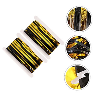FUOYLOO 2pcs Black Gold Rain Curtain Backdrop Curtain for Party Graduation Fringe Curtain Party Supplies Prom Props Fringe Backdrop Streamer Aluminum Foil The Pet Baby Metal Foil