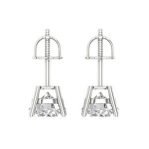 Clara Pucci 3 ct Brilliant Round Cut Solitaire Studs Clear Simulated Diamond 14k White Solid Gold Earrings Screw back