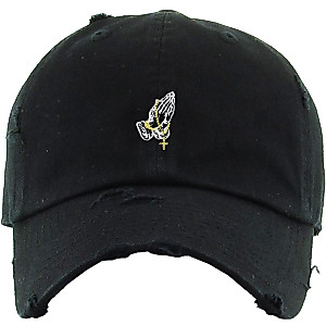 KBSV-061 BLK Praying Hands Rosary Dad Hat Baseball Cap Unconstructed Polo Style Adjustable Unisex