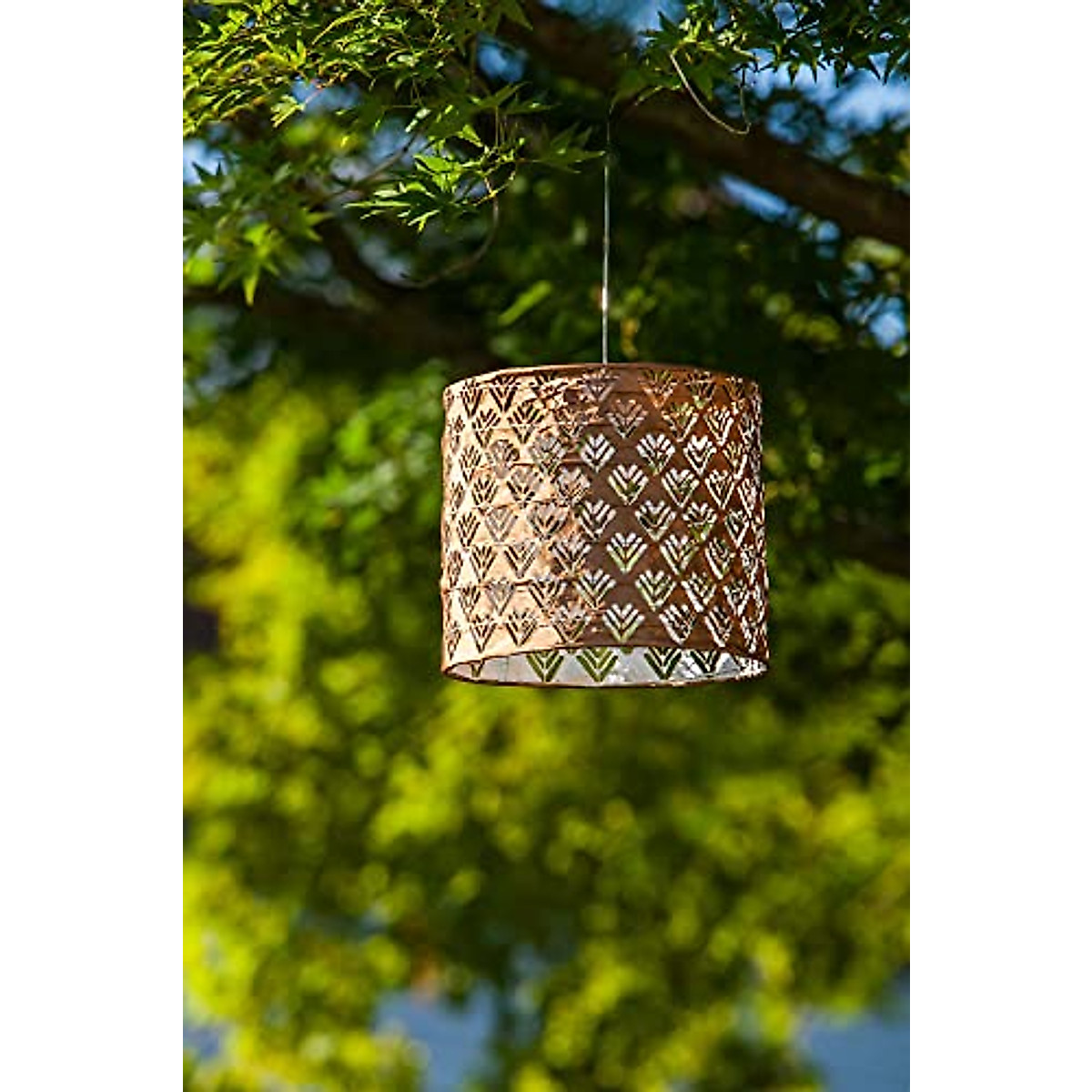 Allsop Home and Garden Soji Stella Drum LED Outdoor Solar Lantern, Handmade with Weather-Resistant Fabric for Patio or Garden, Color (Copper)