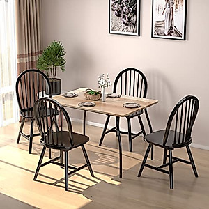 KOTEK Wood Dining Chairs Set of 2, Windsor Chairs with Spindle Back, Solid Wood Legs, Wide Seat, Farmhouse Armless Side Chairs for Living Room, Dining Room, Kitchen (Black)