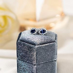 925 Sterling Silver With 1.5 Carats Created Sapphire Ruby Amethyst Aquamarine Stud Earrings Princess Diana Halo Style For Anniversary Wedding Birthday(Royal Blue Sapphire)