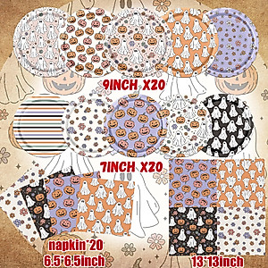 YTGUVBK Halloween Party Plates and Napkins, 60Pcs Halloween Party Supplies Tableware Set, Pumpkins Ghost Halloween Paper Plates Napkins for Halloween Birthday Party Decorations