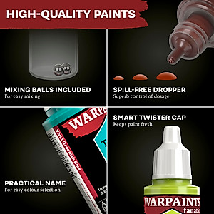 The Army Painter Warpaints Fanatic: Starter Set, 11 paints: 7 acrylic colours, 2 Metallics, 1 Wash, 1 Brush-On Primer, 1 Free Miniature figure and Starter Brush