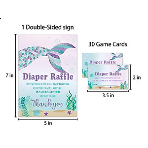 Nopoben Diaper Raffle Baby Shower Game, 1 Standing Sign and 50 Tickets, Mermaid Theme Gender Neutral For Boys or Girls, Bring A Pack of Diapers for Mom-To-Be, (025)