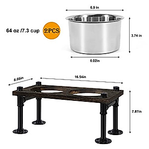 Elevated Dog Bowls Raised Dog Bowl Stand for Large Dogs Farmhouse Dog Food and Water Stand Feeder with 2 Stainless Steel Bowls Waterproof Wood Board Rustic Brown