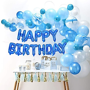 TONIFUL Blue Happy Birthday Balloons 16 Inch Mylar Foil Letters Birthday Sign Banner Balloon Bunting Reusable for Girls Boys Kids & Adults Birthday Decorations and Party Supplies