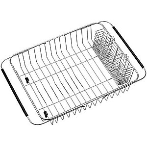 SANNO Dish Drying Rack with Stainless Steel Utensil Holder Large Dish Rack Drainer Drain Expandable Dish Rack Shelf Dish Rack in Sink or Over Sink or On Counter Rustproof Stainless Steel