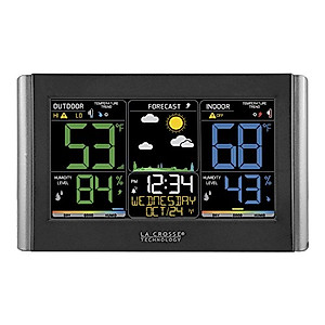 La Crosse Technology 513-1417AL-INT Atomic Clock w Outdoor Temp, Grey/Black & C85845-INT Weather Station, Black