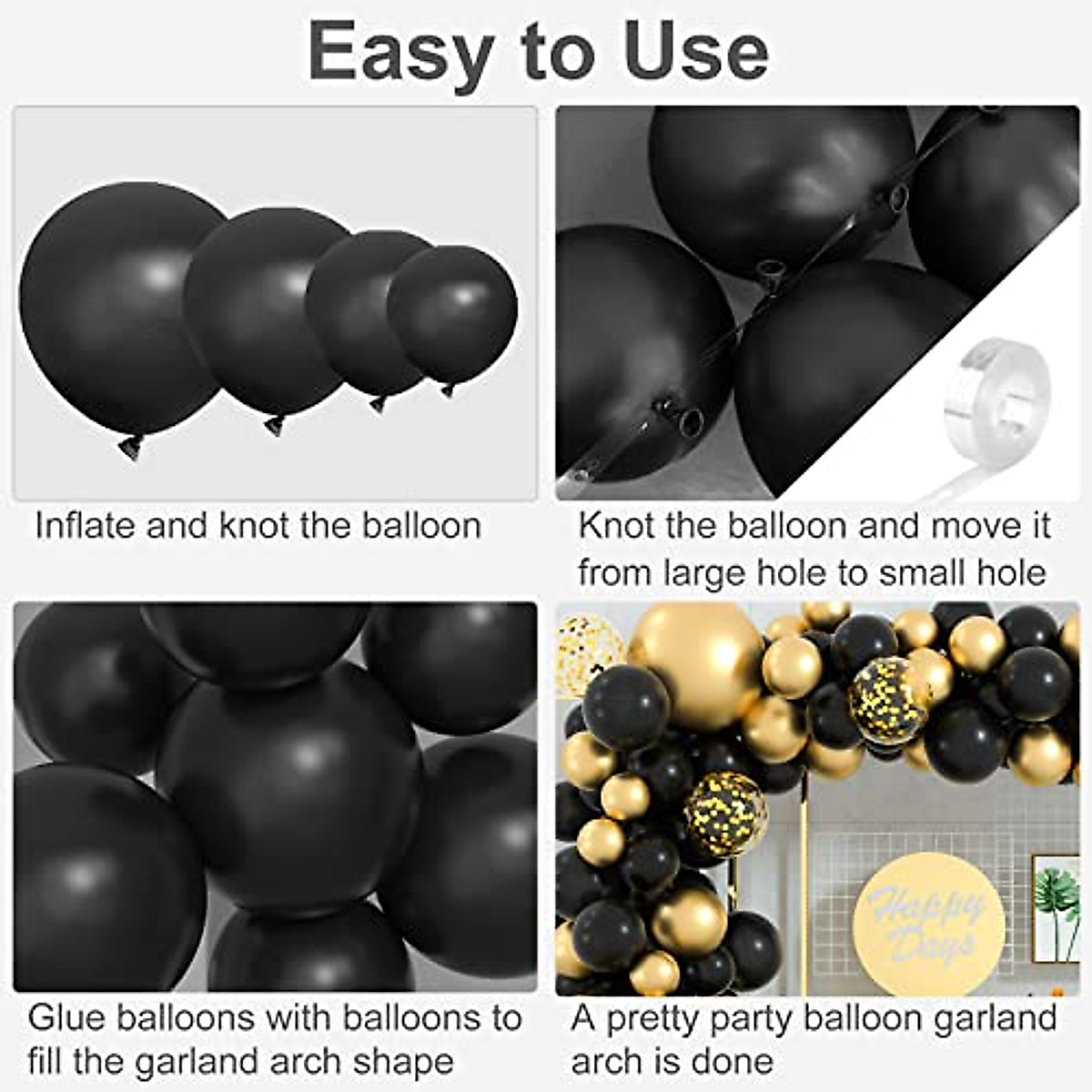 FEPITO Black Balloons Garland Kit 84 Pcs Matte Black Balloon Different Sizes Pack 18 12 10 5 Inch Black Party Balloons for Birthday Anniversary Bachelorette Graduation Black Party Decorations