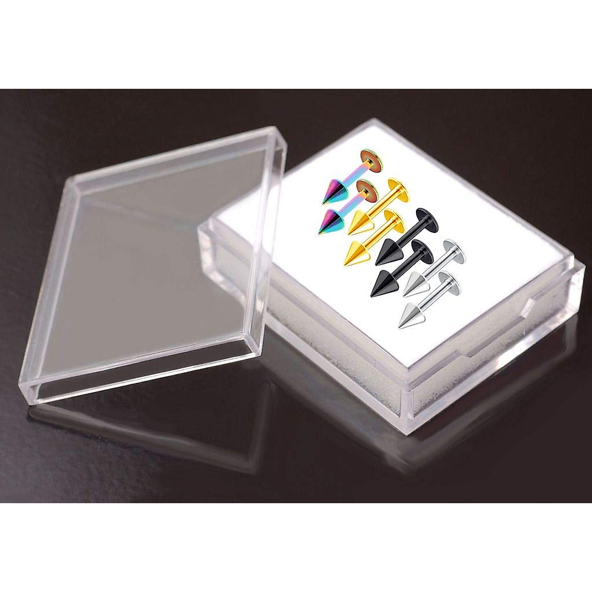 bodyjewellery 8pcs 16g Labret Lip Stud Cartilage Ring Tragus Snakebite Monroe Triple Forward Helix Conch Medusa Lobe Spike - 10mm