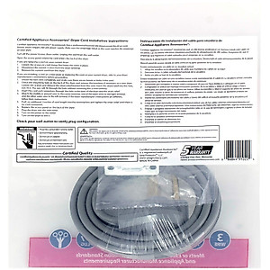 Certified Appliance Accessories 30-Amp Appliance Power Cord, 3 Prong Dryer Cord, 3 Wires with Eyelet Connectors, 5 Feet, Copper Wire