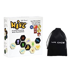 Hive Board Game - A Game Crawling with Possibilities Bundle with Mr Dice Drawstring Bag