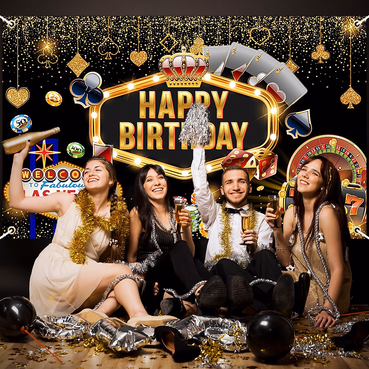 Avezano Casino Birthday Backdrop Las Vegas Casino Night Birthday Background Banner Casino Sign for 40th 50th Birthday Party Supplies (70.8x43.3inch)
