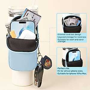 Water Bottle Pouch For Stanley, Gym Tumbler Accessories for Women, Compatible With Stanley Quencher Adventure 40oz & IceFlow 20/30oz, Workout Outdoor Tumbler Pocket for Phone, Card, Keys, Cash-Green