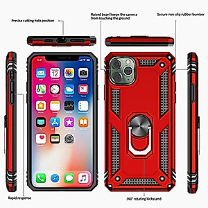 LeYi Compatible with iPhone 11 Pro Phone Case with [2Pack] Tempered Glass Screen Protector, [Military-Grade] Protective Phone Cover Case with Magnetic Ring Kickstand for iPhone 11 Pro 5.8 inch, Red