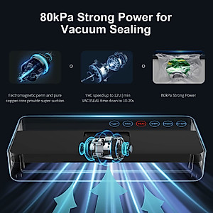 vsdk Vacuum Sealer Machine, Automatic Food for Preservation with sealers bags, Dry Moist Modes, Led Indicator Lights, Compact Design Full 95 Kpa (Black) , (V8111)