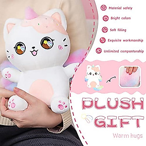 AIXINI Cute Caticorn Plush Stuffed Unicorn Cat Animal Plushie 10" Soft Toy with Rainbow Wings for Girls