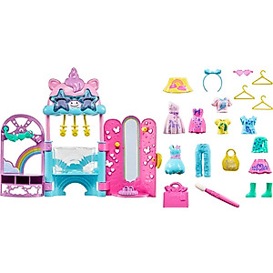 Polly Pocket Dolls & Playset, Unicorn Toy with 2 Dolls & 19 Fashion Accessories, Glam It Up Style Studio