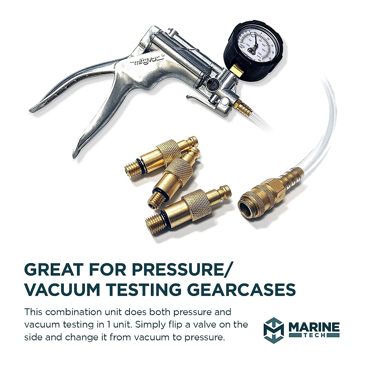 Marine Tech Tools Gearcase Pressure and Vacuum Tester, Gearcase Pressure Tester, Gearcase Vacuum Tester, Vacuum and Pressure Tester Kit, Fits Chrysler, Evinrude, Force, Johnson & Mercury Outboards