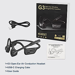 BANIGIPA Bluetooth Headset with Microphone, Open Ear Headphones Wireless Bluetooth Noise Cancelling for Laptop PC Computer Cell Phones, Air Conduction Headphones for Office Meeting Home Working-16 Hrs