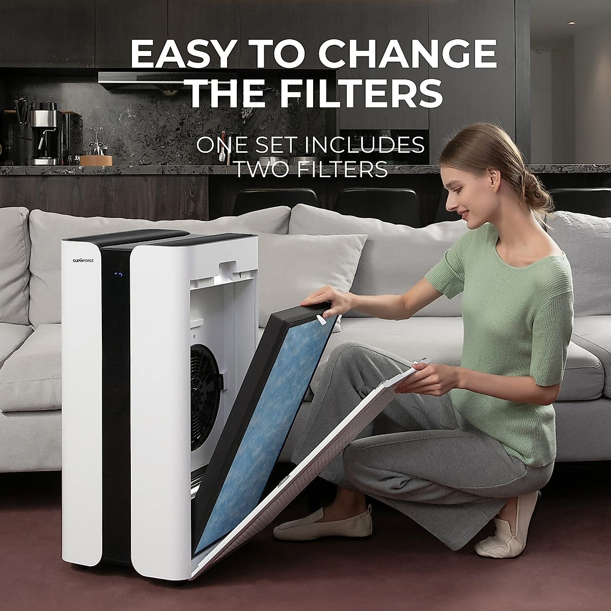 Genuine CleanForce Multi-Integrated H13 HEPA Replacement Air Filter for MEGA1000 Air Purifier, 2 PCS in Pack, filters Dust, Somke, Lint, Pet Hair Dander, Odors, etc.