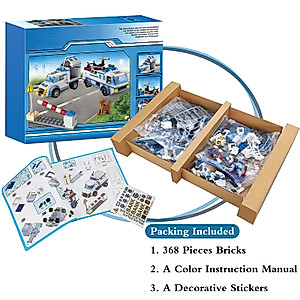 BRICK STORY City Police Building Set Police Patrol Car Prisoner Transporter Truck Building Blocks Toys with 4 Mini People Cop and Robber Police Playset for Kids Aged 6 and up 368 Pieces