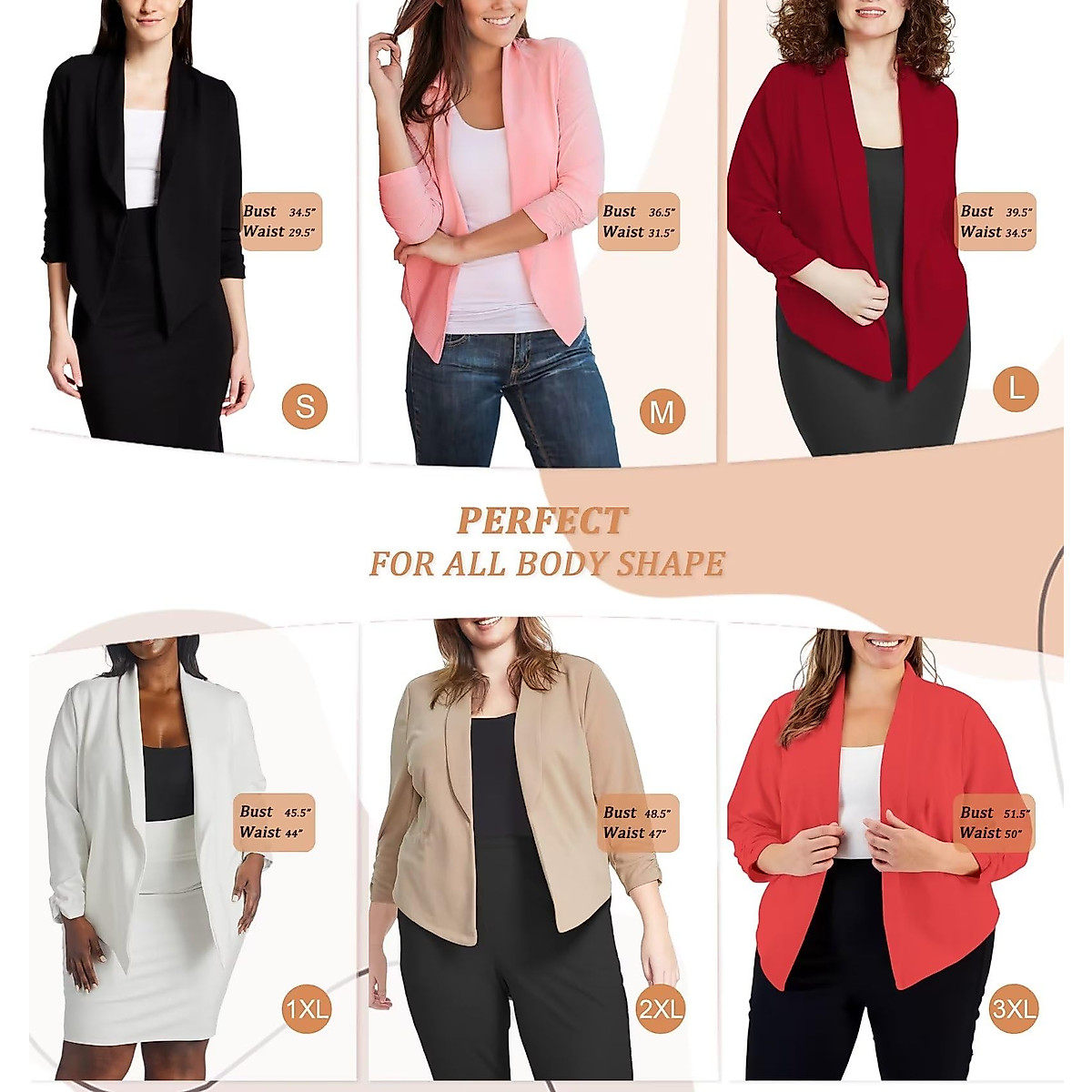 H&C Women Casual Work Office Open Front Shawl Lapel Soft Pink Blazer Jacket with Removable Shoulder Pads Made in USA