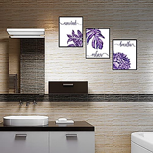 Outus 6 Pieces Purple Wall Art Decor Relax Soak Wash Breathe Unwind Bathroom Decor Unframed Flower Poster Prints Photos Farmhouse Wall Painting Decor for Home Bathroom Washroom, 8 x 10 Inch (Purple)
