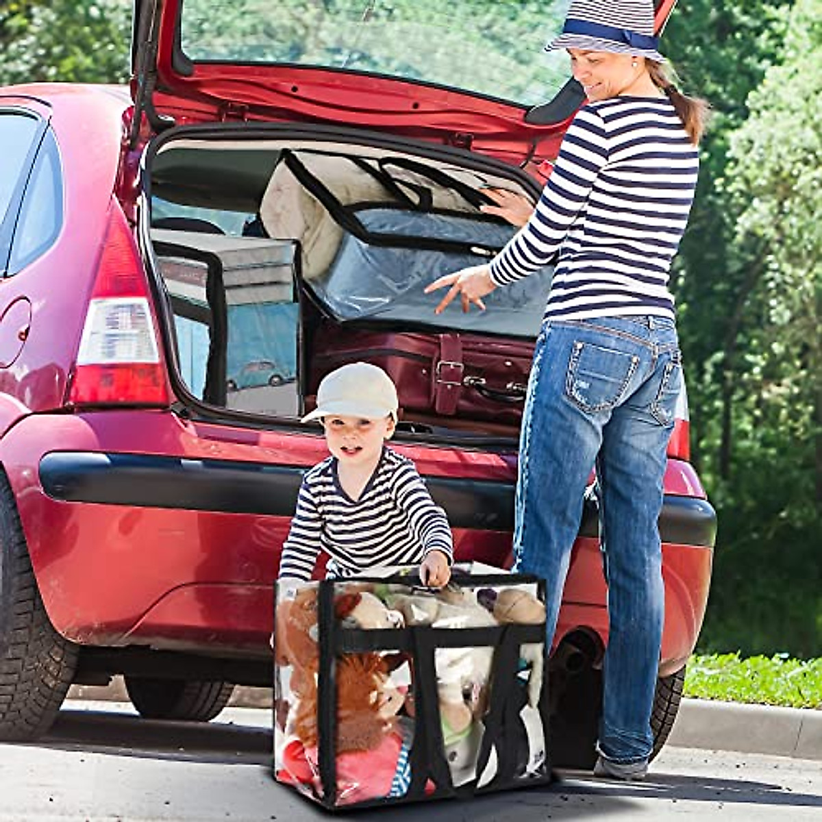 Fixwal Clear Clothes Storage Bags PVC Organizers Vinyl Bags for Comforter,Blanket,Bedding,Duvet,Transparent Moving Totes with Reinforced Handle & Zipper, 4 Pack 18x15x9 Inch