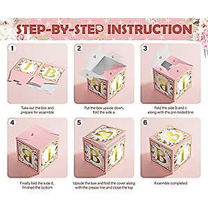 Floral Bridal Shower Decorations - 69 PCS Bachelorette Party Supplies Includes 5 PCS Bride Balloon Block Box with Bridal to Be Letters & Pink Rose Gold Balloon Garland Kit for Engagement Wedding Decor