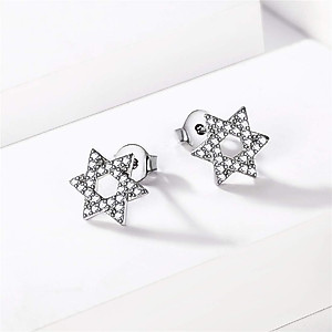 ChicSilver Tiny CZ Star Earrings Magen Star of David Stud Earrings 925 Sterling Silver Hypoallergenic Earrings for Women