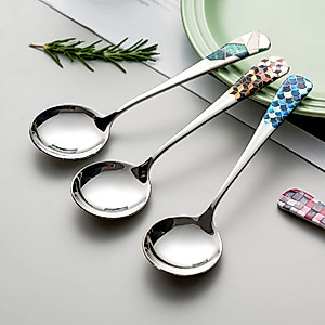 RETON 8 Pcs Soup Spoons Set, 18/10 Stainless Steel Round Spoons, Fashion Thick Korean Spoons Mirror Polished Asian Soup Spoon, Dinner Spoons Silverware for Soup Bouillon Cereal Milk Tea, 6.3 Inch