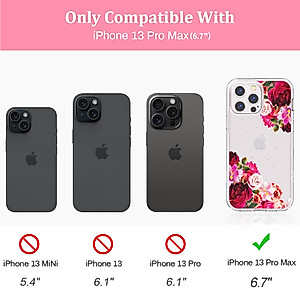 ACKETBOX for iPhone 13 Pro Max Case,with Screen Protector & Camera Lens Protector+Ring Bracket,Floral Phone Cover Designed for iPhone 13 Pro Max(Big Red Flower 01)